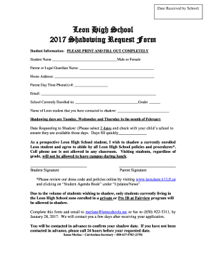 Fillable Online 2017 Shadowing Request Form Fax Email Print - pdfFiller