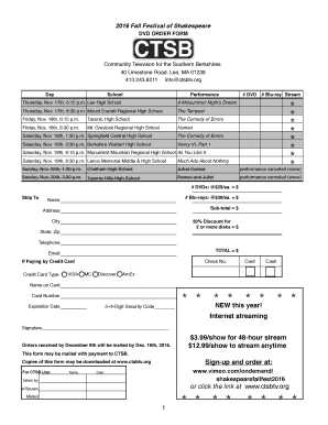 Fillable Online 2016ShakespeareOrderFormv4 copy-Sheet1 - CTSB-TV Fax ...