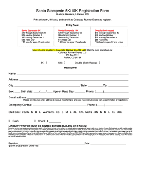 Fillable Online Santa Stampede 5K/10K Registration Form Fax Email Print - pdfFiller