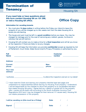 Fillable Online Termination of tenancy form. termination of tenancy for ...