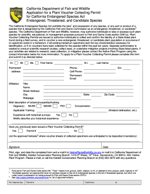 Fillable Online Application for a Plant Voucher Collecting Permit Fax ...