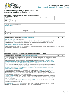 Fillable Online Activity & Parental Consent Form - Lee Valley White ...