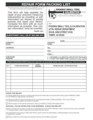 Fillable Online repair form packing list - Phoenix Small Tool Fax Email ...