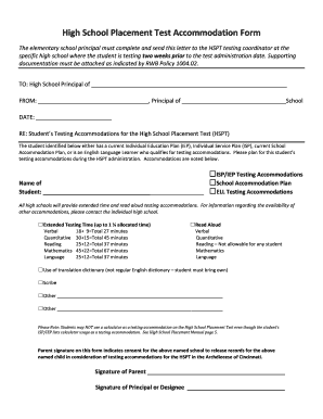 Fillable Online High School Placement Test Accommodation Form Fax Email ...