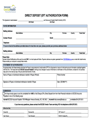 Fillable Online med-fom-fmprpostgrad sites olt ubc DIRECT DEPOSIT (EFT ...