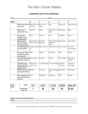 Fillable Online fitzpatrick skin type worksheet - The Skin Center ...