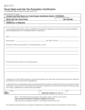 Fillable Online Texas Sales and Use Tax Exemption Certification ...