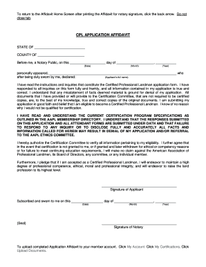 Fillable Online cpl application affidavit - American Association of ...