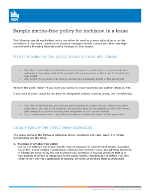 Fillable Online Sample smoke-free policy for inclusion in a lease Fax ...