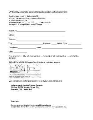 Fillable Online IJV Monthly automatic bank withdrawal donation ...