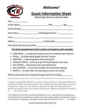 Fillable Online Welcome! Guest Information Sheet Fax Email Print ...