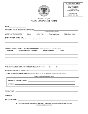 Fillable Online CODE COMPLAINT FORM - Fax Email Print - pdfFiller