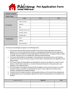 Fillable Online Pet Application Form - Welcome Home Rentals Fax Email ...