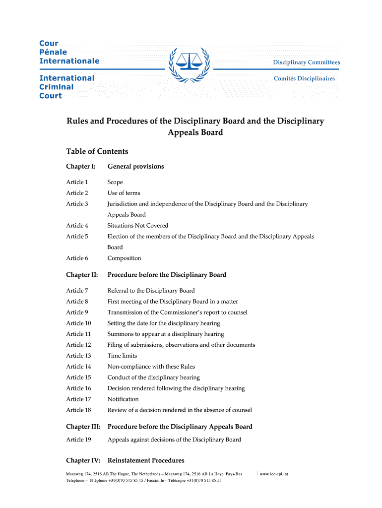 Fillable Online Rules and Procedures of the Disciplinary Board and the ...