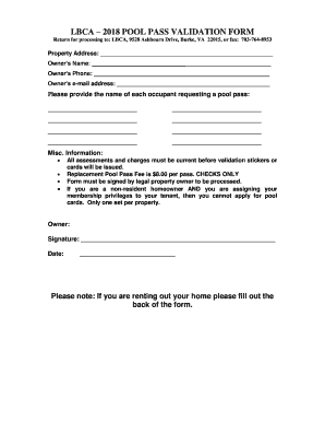 Fillable Online POOL PASS VALIDATION FORM Fax Email Print - pdfFiller