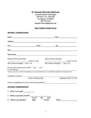 Fillable Online New Patient Intake FormED - Danyale McCurdy-McKinnon ...