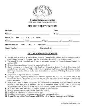 Fillable Online pet registration form condo Fax Email Print - pdfFiller