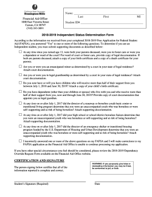 Fillable Online 2018-2019 Independent Status Determination Form Fax ...