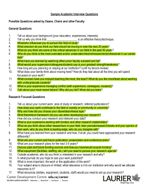 Fillable Online Sample Academic Interview Questions Possible Questions ...