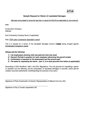 Fillable Online Sample Request for Waiver of Liquidated Damages Fax ...