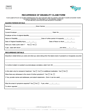 Fillable Online MWS Claim Form 5. Recurrence of Disability Claim Form ...