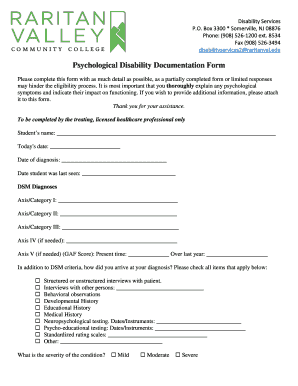 Fillable Online Psychological Disability Documentation Form Fax Email ...