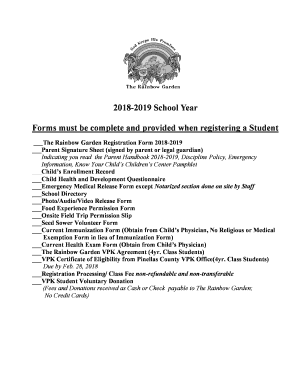Fillable Online 2018-2019 School Year Forms must be complete Fax Email ...