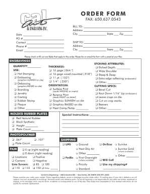 Fillable Online UniCurve Engraving Order Form - Universal Engraving ...