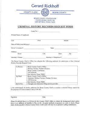 Fillable Online gov bexar Criminal History Records Request Form - Bexar ...