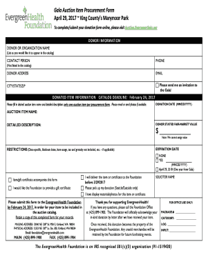 Fillable Online Gala Auction Item Procurement Form Fax Email Print ...