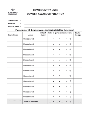 Fillable Online LOWCOUNTRY USBC BOWLER AWARD APPLICATION Fax Email ...