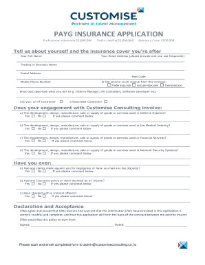 Fillable Online Salt PAYG Application - Customise Talent Fax Email ...