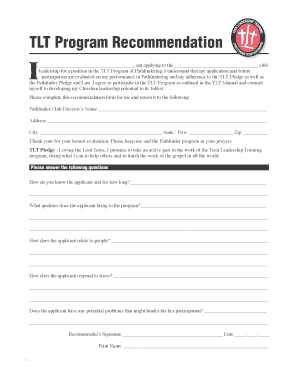 Fillable Online TLT Program Recommendation Fax Email Print - pdfFiller