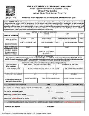 Fillable Online Florida Health in Seminole County Application for a ...