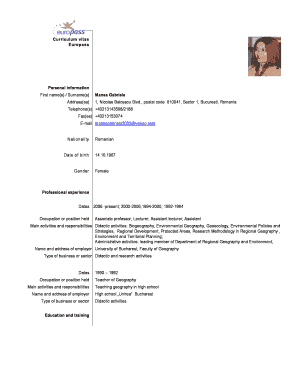 Fillable Online Curriculum vitae Europass - UNIBUC Fax Email Print ...