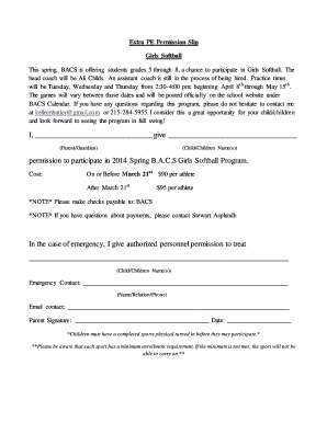 Fillable Online After School Sports Permission Slip - Bryn Athyn Church ...