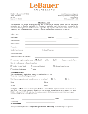 Fillable Online New Client Intake Form Oct 2017.docx Fax Email Print ...