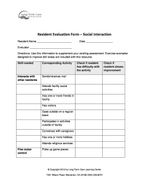 Fillable Online Resident Evaluation Form Social Interaction Fax Email ...