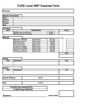 Fillable Online 4807 cupe CUPE Local 4807 Expense Form Fax Email Print ...