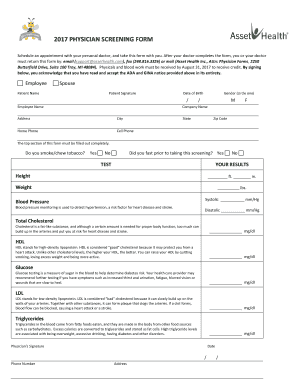 Fillable Online 2017 PHYSICIAN SCREENING FORM - Asset Health Fax Email ...