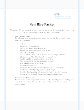 Fillable Online New Hire Packet - avondaleaz.gov Fax Email Print ...