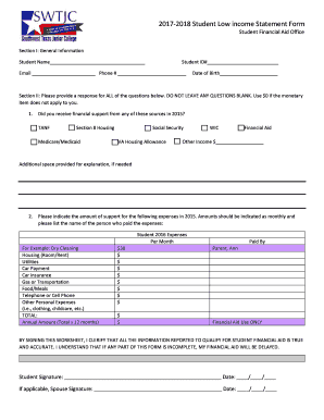 Fillable Online 2017-2018 Student Low income Statement Form Fax Email ...