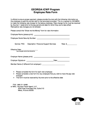 Fillable Online GA ICWP Employee Rate Form rev 11 25 13 Fax Email Print ...