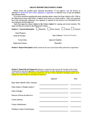 Fillable Online GRANT REPORT PROCESSING FORM Fax Email Print - pdfFiller