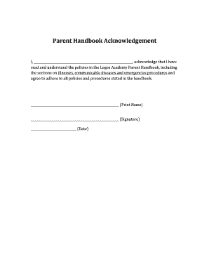 Fillable Online Parent Handbook Acknowledgement - Fax Email Print ...