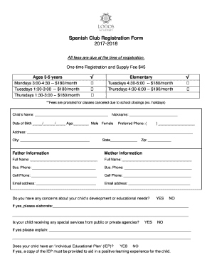 Fillable Online Spanish Club Registration Form 2017-2018 - Logos Fax ...