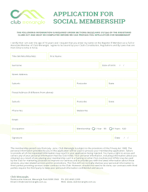 Fillable Online application for social membership - Club Menangle Fax ...