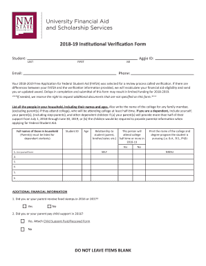 Fillable Online fa nmsu 2018-19 Institutional Verification Form Fax ...