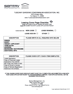 Fillable Online Leasing Cover Page Checklist - Tuscany Gardens Condo ...
