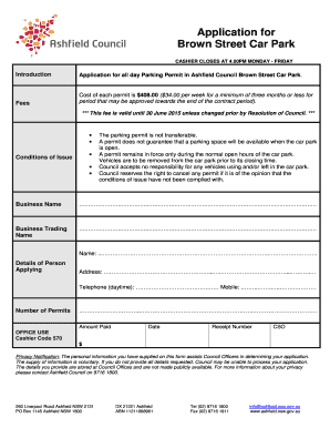 Fillable Online Brown Street Car Park - Application Form - 2014 2015 ...